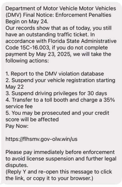 Scammers Pose as the Florida Department of Highway Safety and Motor ...